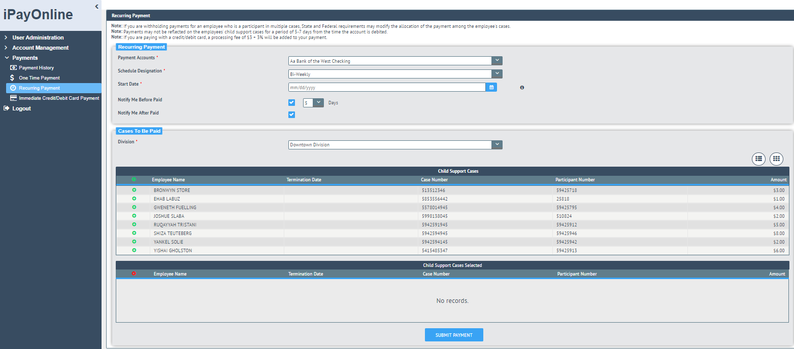 iPayOnline Schedule Child Support Payments